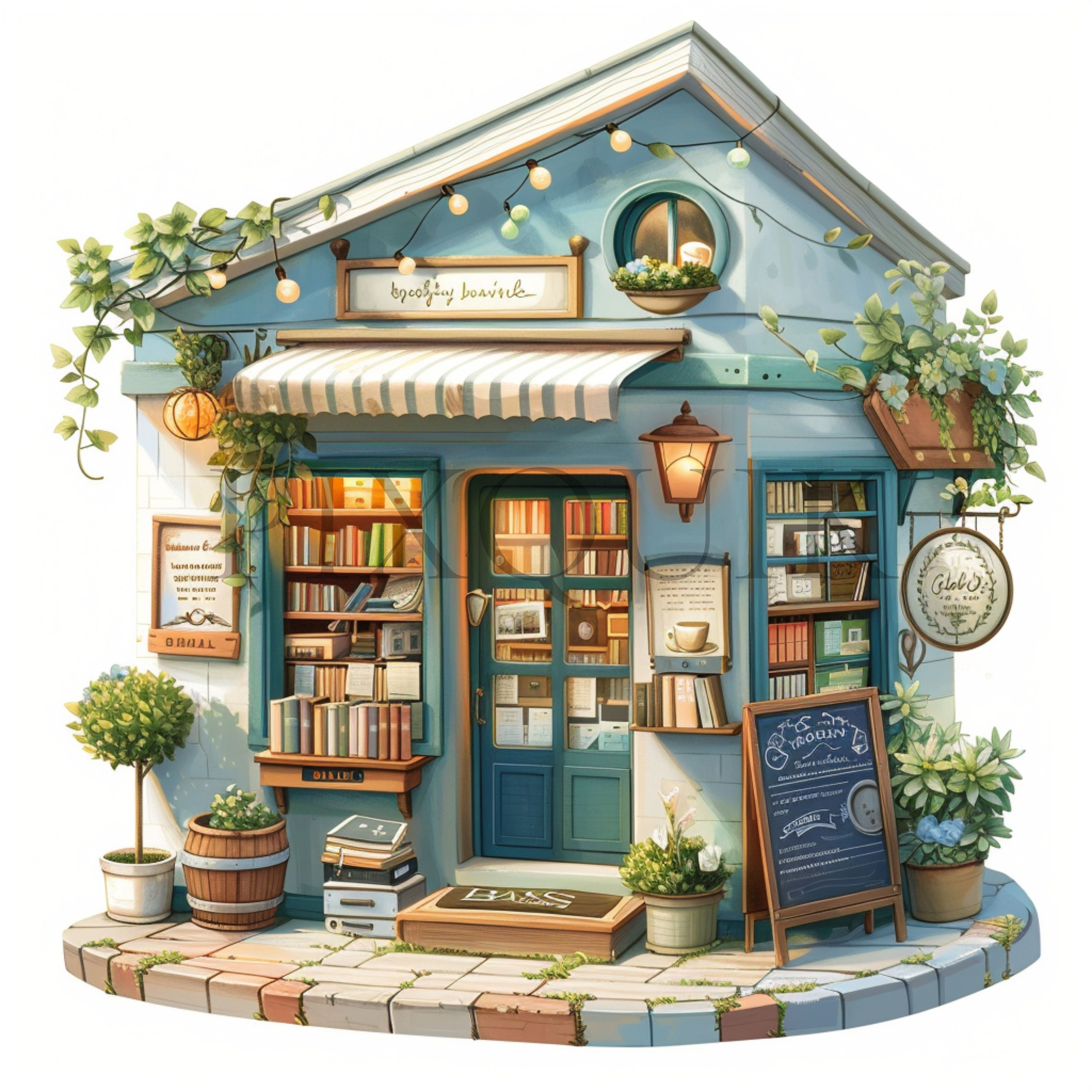 Watercolor Cute Bookstore Clipart 10 High Quality Jpgs Book Lover ...
