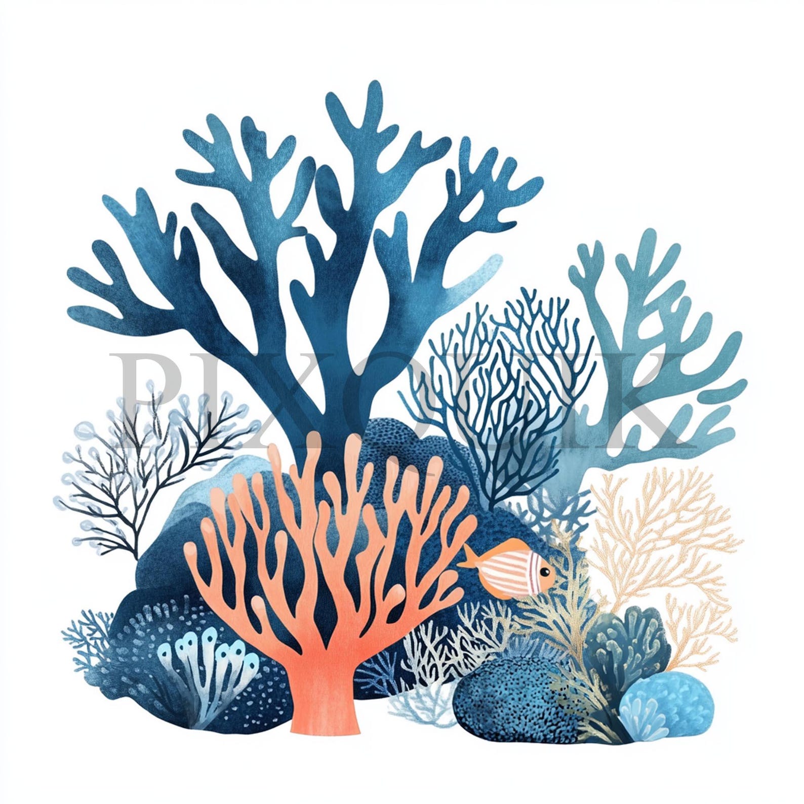 Watercolor Coral Reef Clipart: Marine Life Art (JPG & PNG Files) - Etsy