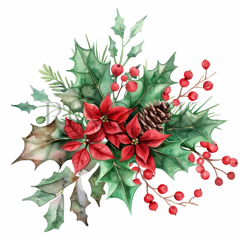 Christmas Holly Clipart | Festive Holiday Flora Art (10 Jpgs) - Etsy Canada