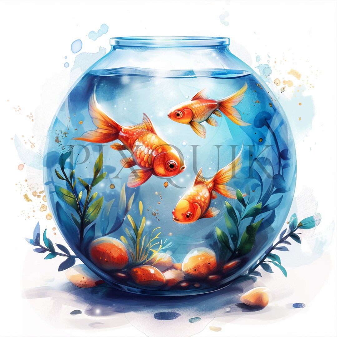 Watercolor Fish Bowl Clipart | 10 High Quality Jpgs | Fish Clipart ...