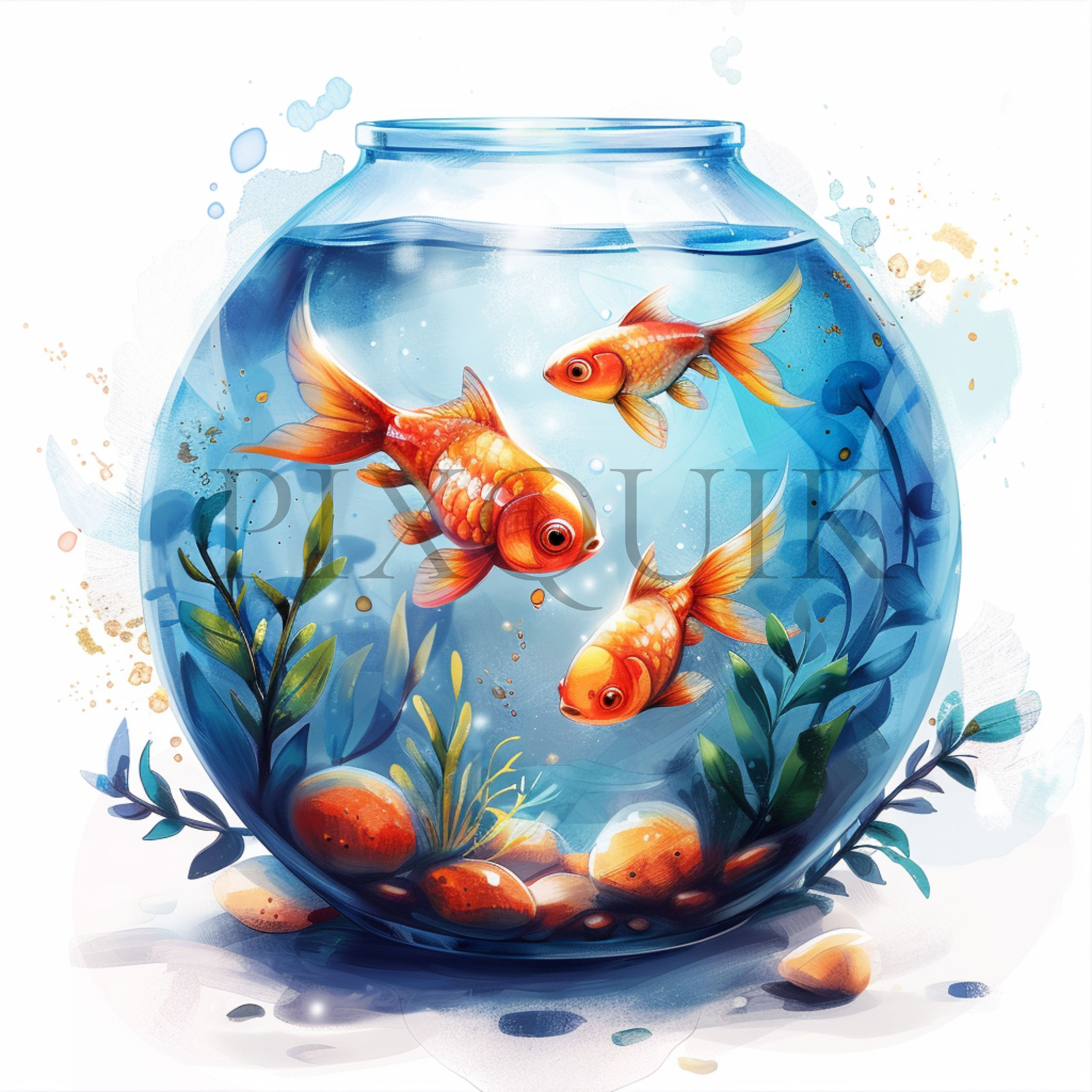 Watercolor Goldfish Bowl Clipart | 10 Jpgs, Sublimation Design (digital ...