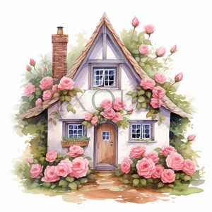 Rose Cottage Clipart | Watercolor Illustration, Floral Graphics (10 ...
