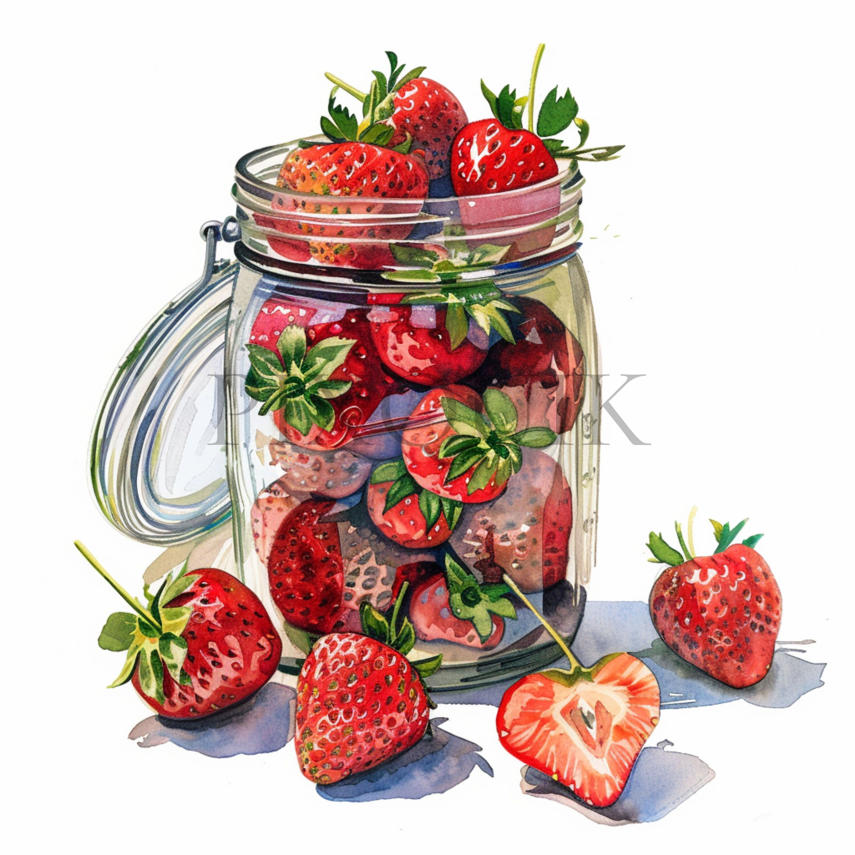 Watercolor Strawberry Clipart | Fruit Jar Art (instant Download) - Etsy