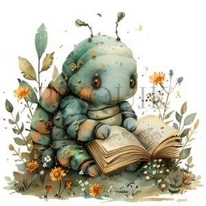 Cute Worm Watercolor Clipart | 10 High Quality Jpgs | Bookworm Clipart ...