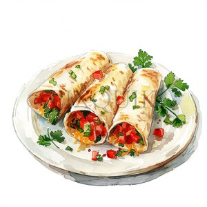 Watercolor Burrito Clipart 10 High Quality Jpgs Breakfast Burrito ...