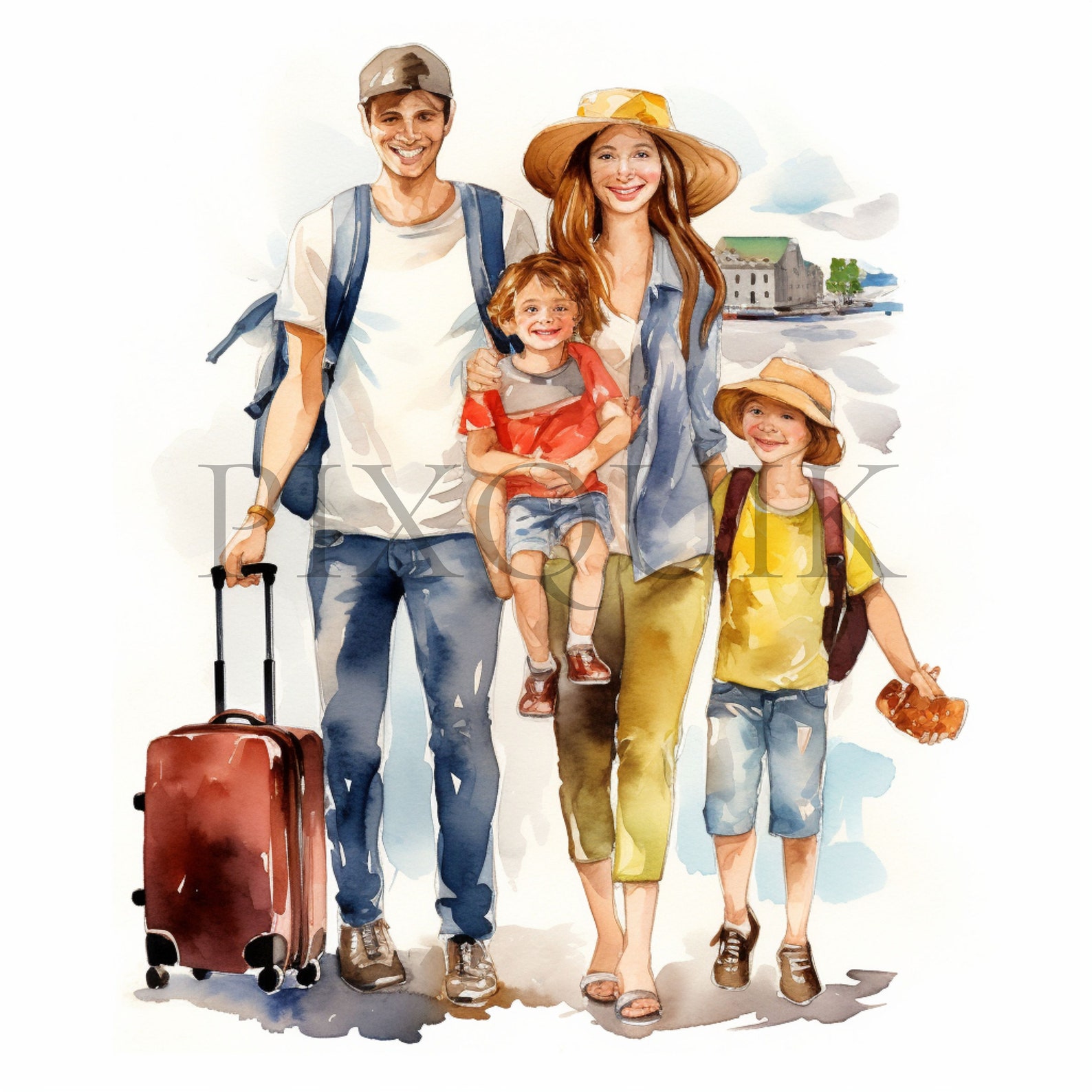 Family Travel Clipart | Watercolor Vacation Art (digital Download) - Etsy