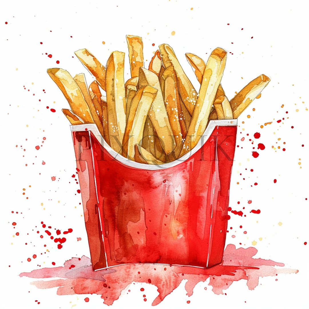 Watercolor French Fries Clipart | 10 High Quality Jpgs | Food Clipart ...