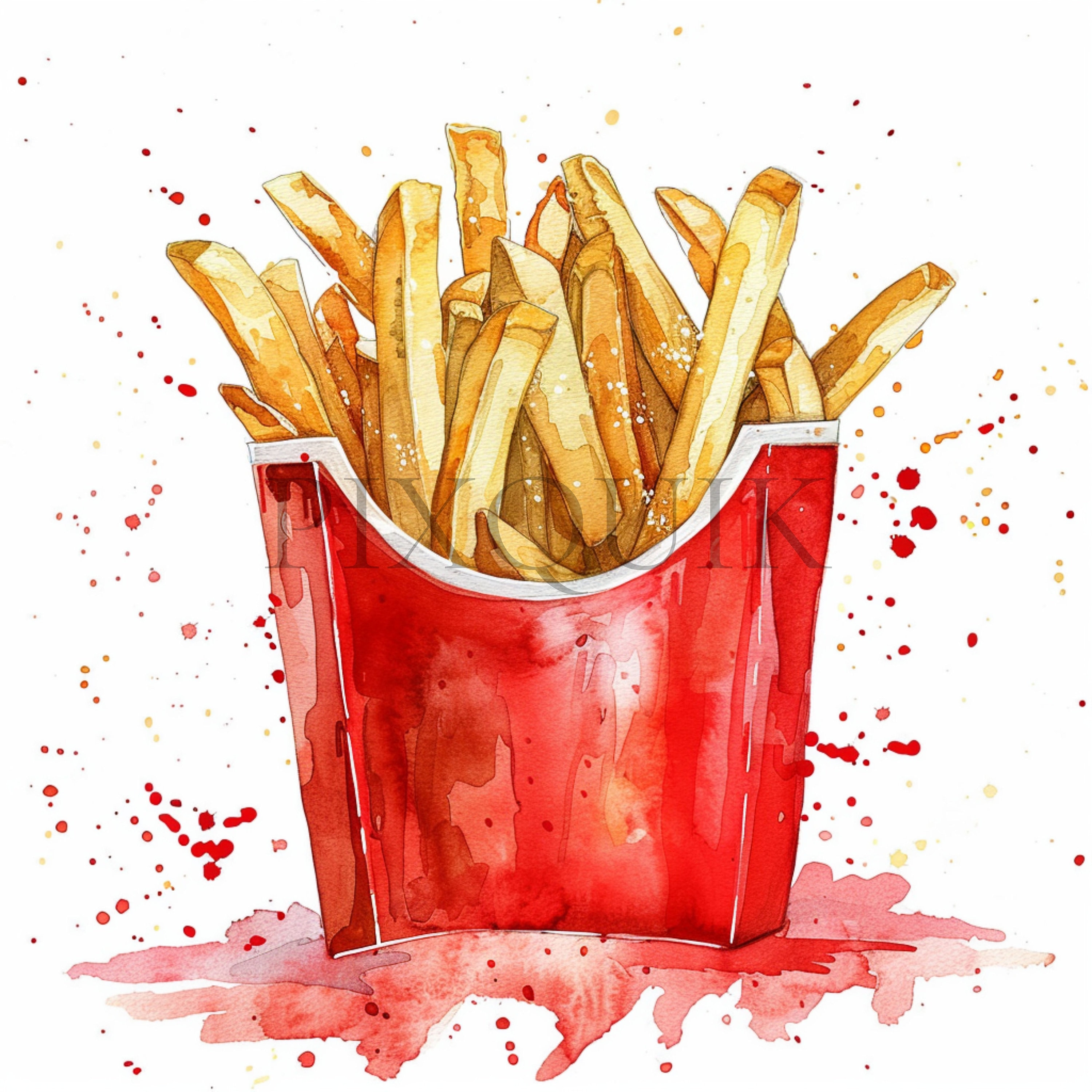Watercolor French Fries Clipart 10 High Quality Jpgs Food Clipart Junk ...