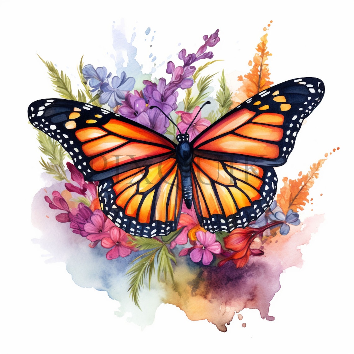Watercolor Monarch Clipart 10 High Quality Jpgs Floral Monarch ...