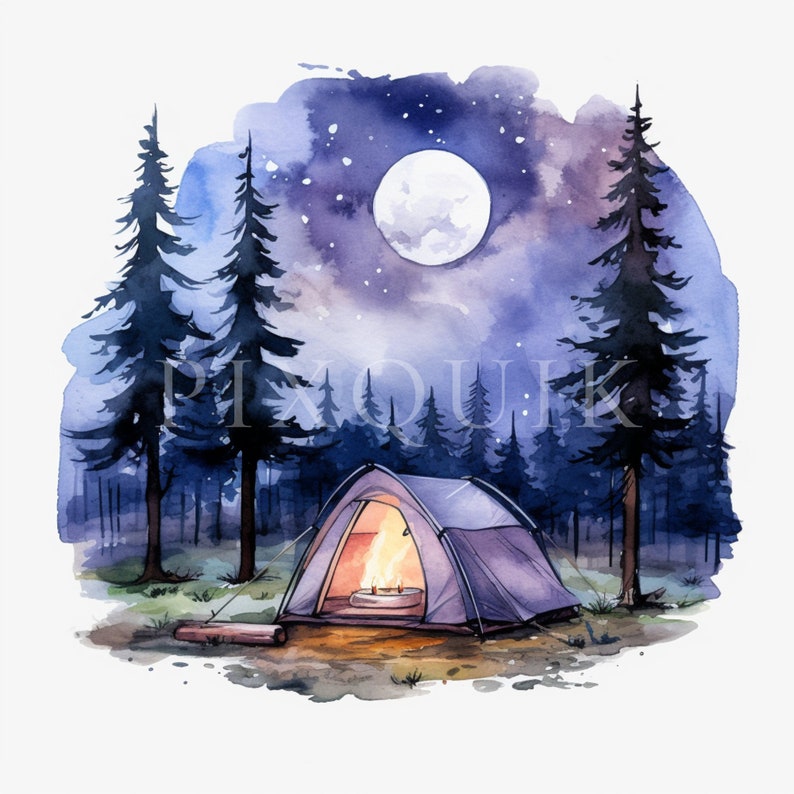 Watercolor Camping Clipart 12 High Quality Jpgs Digital Download Camper ...