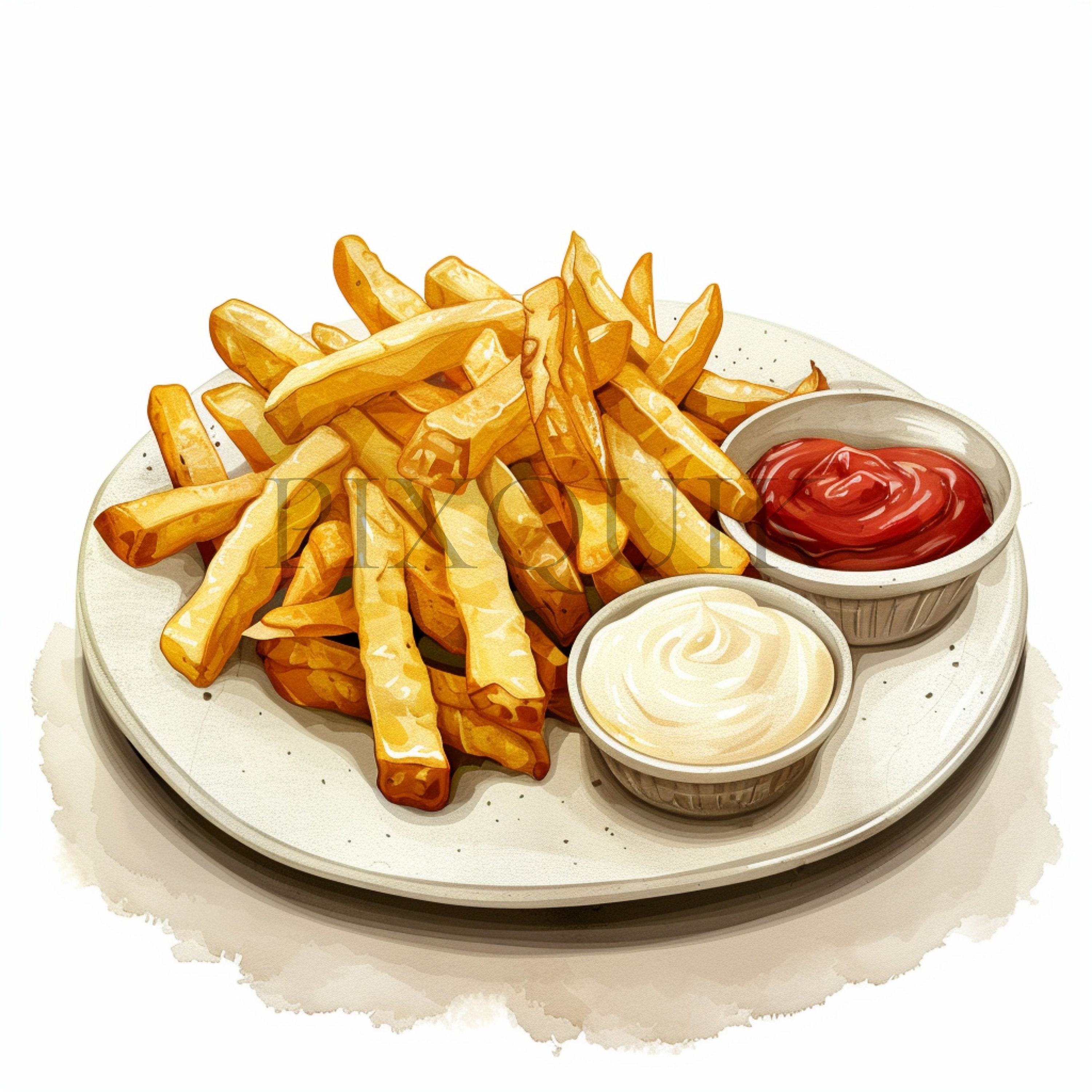 Watercolor French Fries Clipart | Food Illustration (JPG, Commercial ...