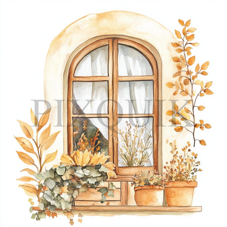 Boho Autumn Window Clipart 10 High Quality Jpg's and PNG Cozy Fall ...