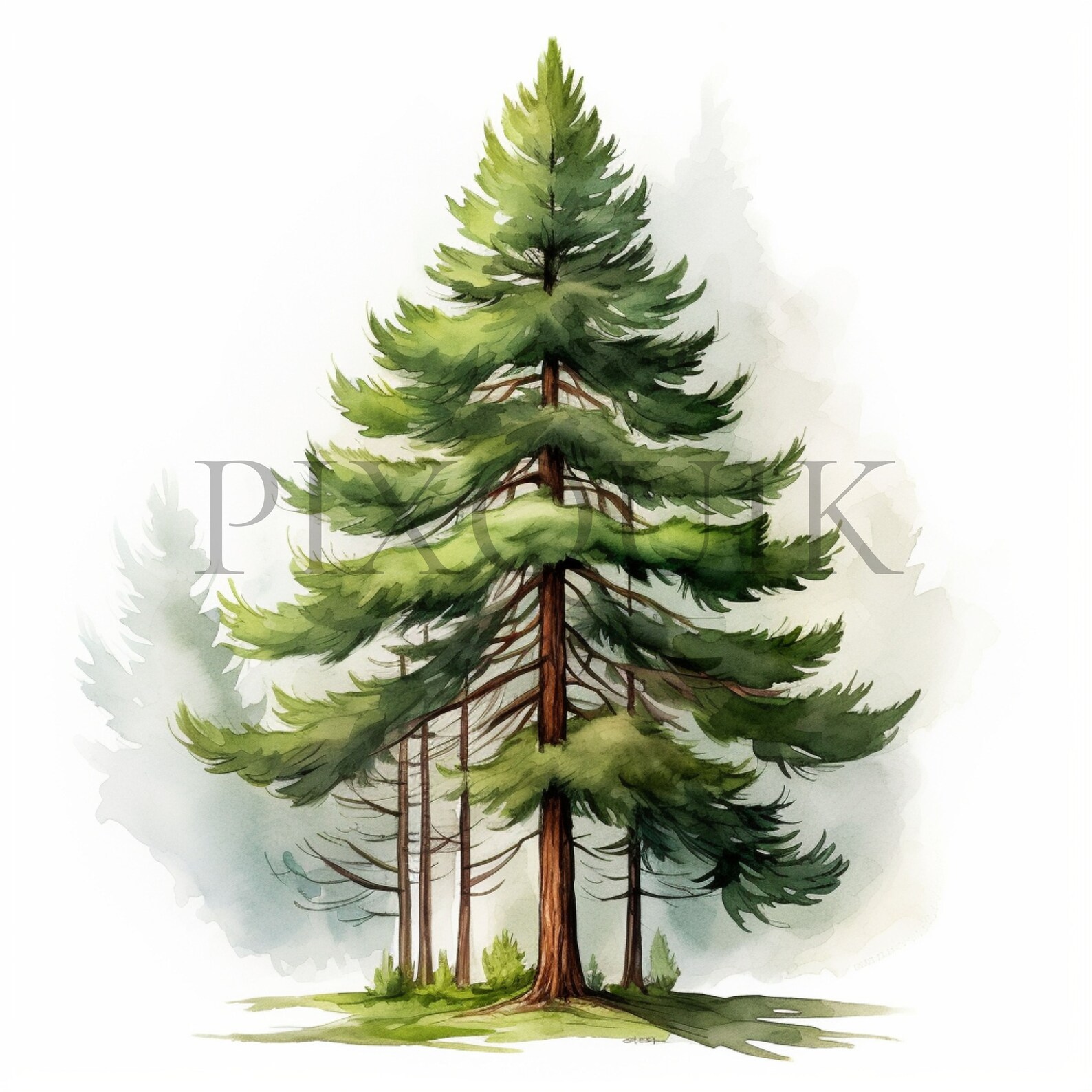 Pine Tree Watercolor Clipart | Evergreen Illustration (digital Download ...