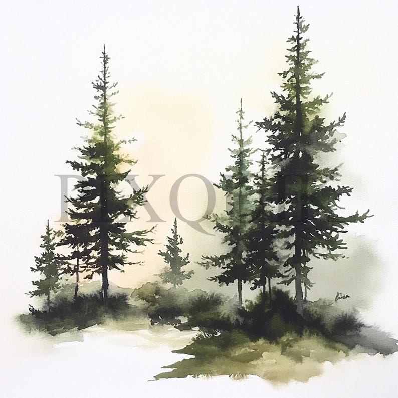 Watercolor Pine Tree Clipart | Forest Illustration (10 JPG & PNG Files ...