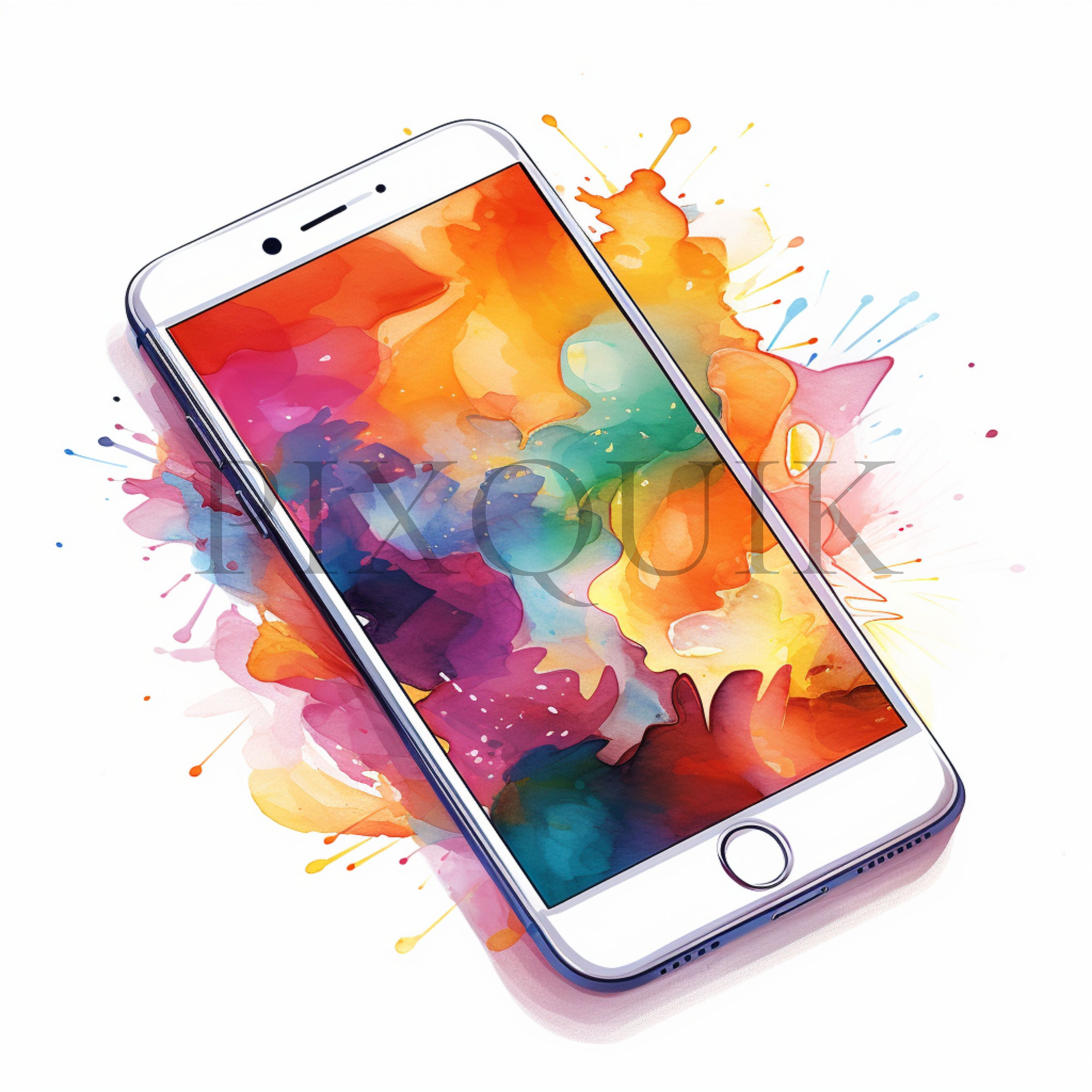 Watercolor Smartphone Clipart Set 10 High Quality Jpgs Digital Download ...