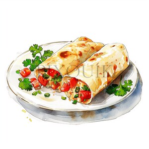 Watercolor Burrito Clipart 10 High Quality Jpgs Breakfast Burrito ...