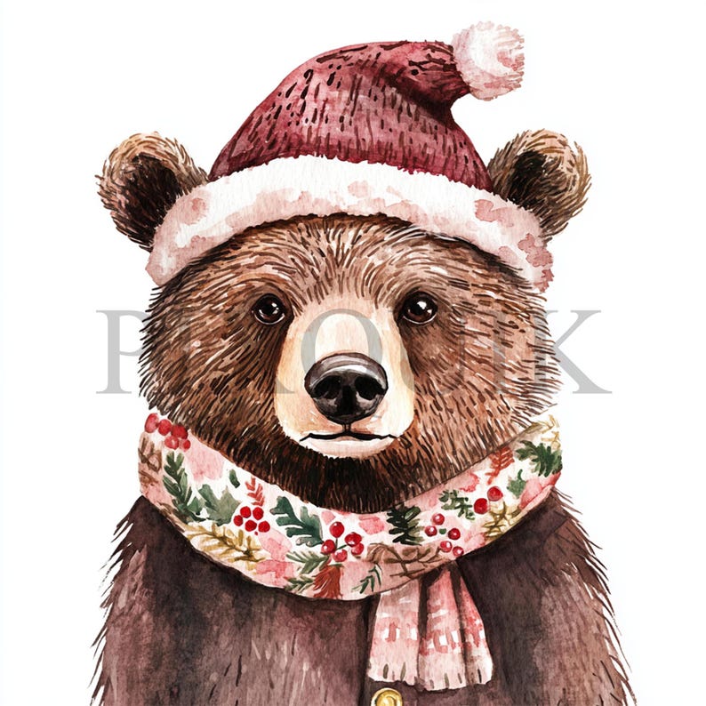 Watercolor Christmas Bear Clipart: Holiday Animal Art (JPG & PNG) - Etsy
