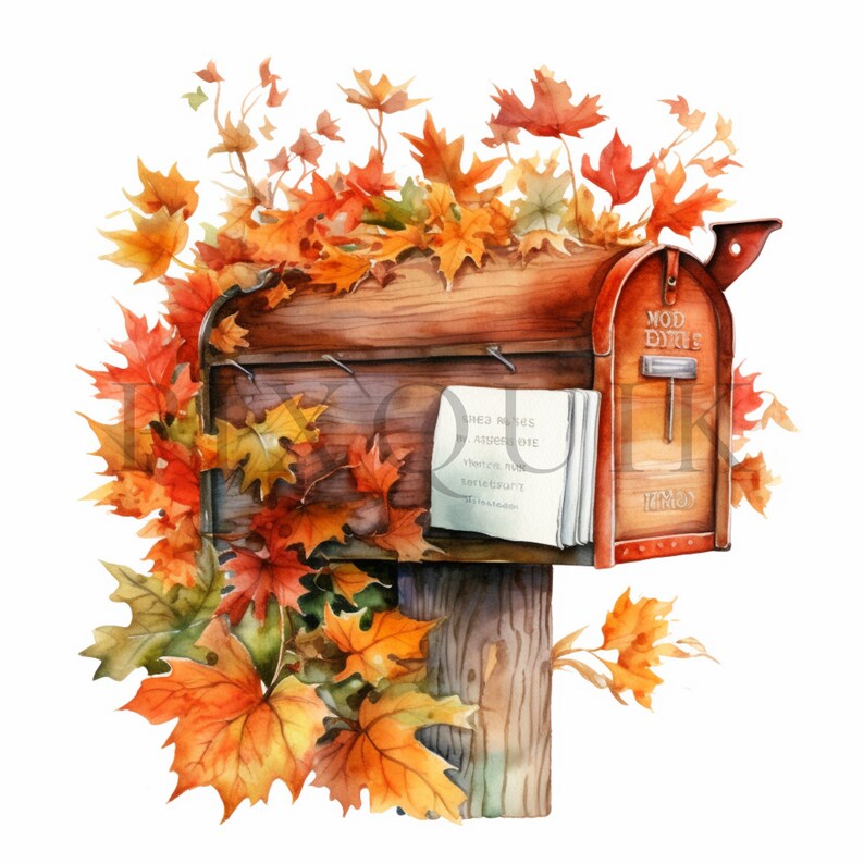 Autumn Mailbox Clipart | Rustic Floral Postbox (digital Download) - Etsy