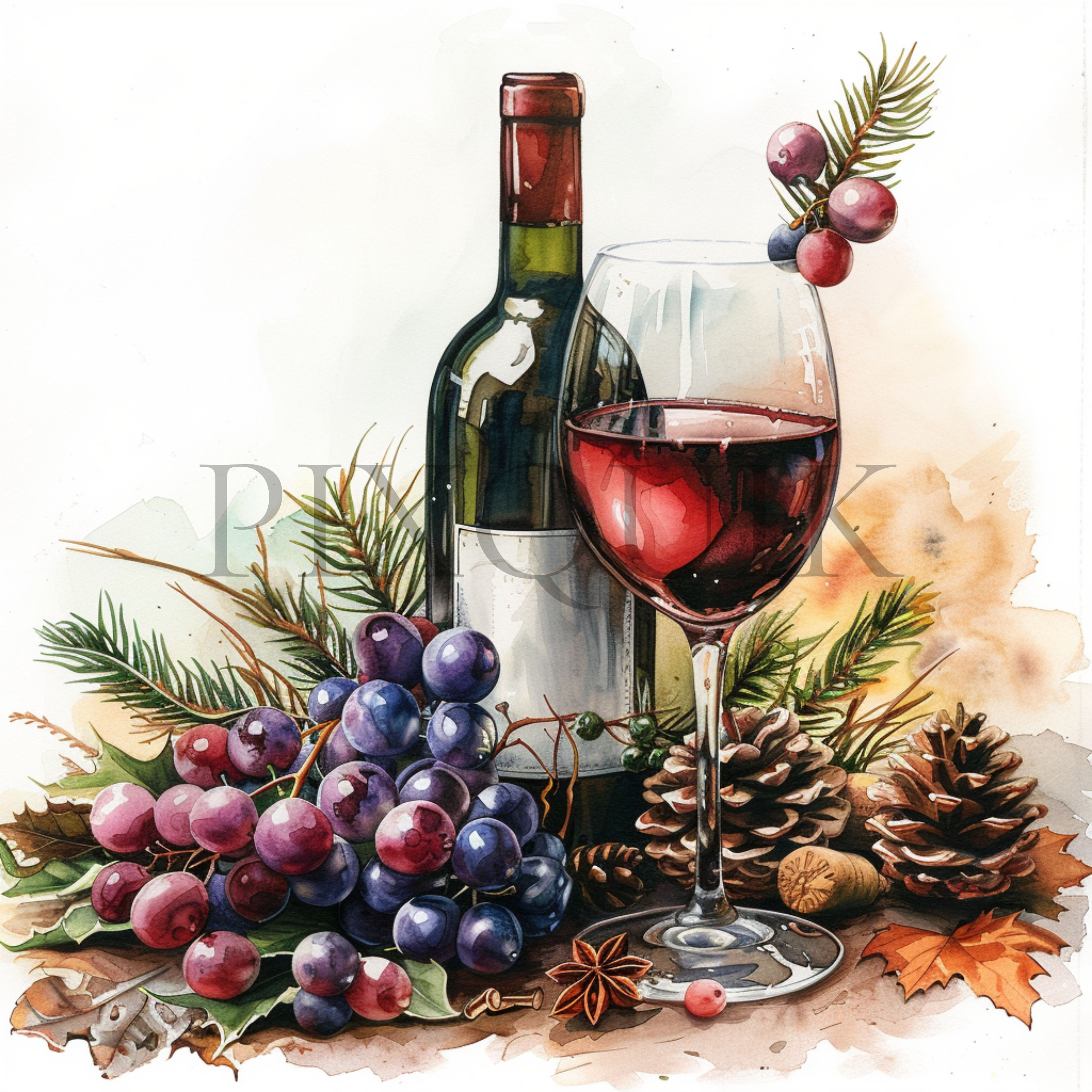 Watercolor Christmas Wine Clipart | Holiday Drink Art (digital Download ...