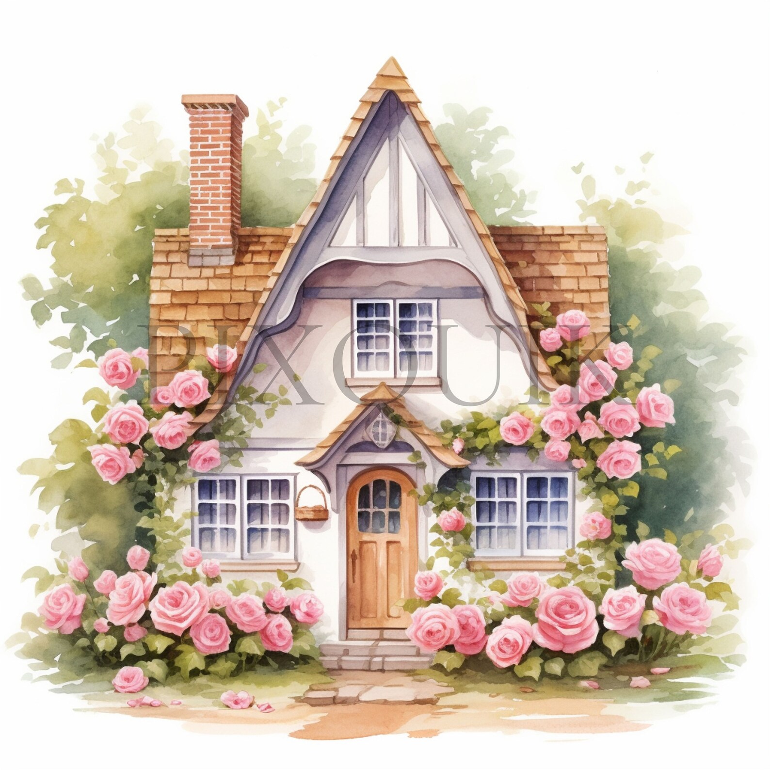 Rose Cottage Clipart | Watercolor Illustration, Floral Graphics (10 ...