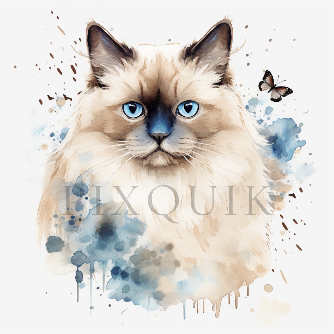 Birman Cat Watercolor Clipart | 10 Jpgs, Commercial Use (digital ...