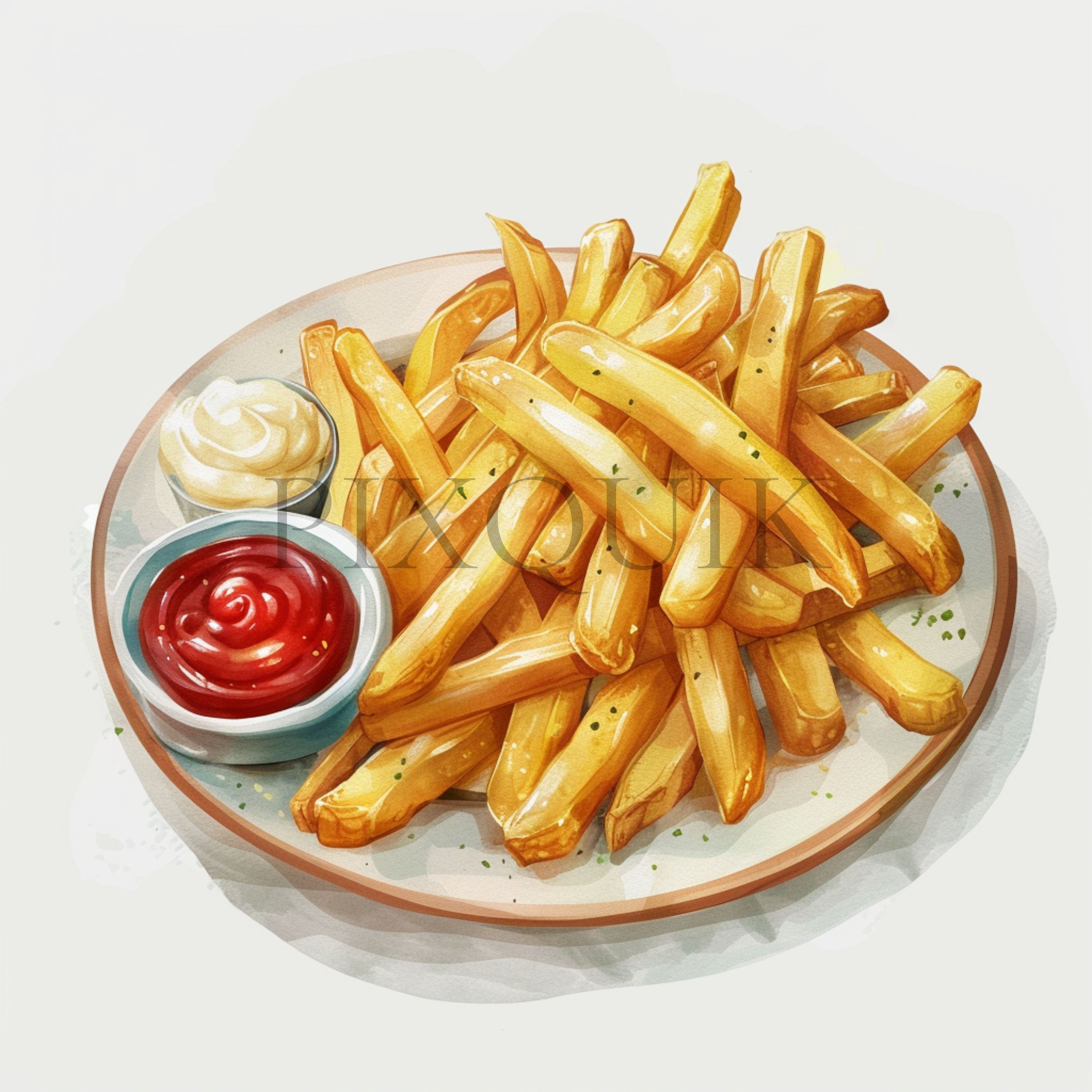 Watercolor French Fries Clipart | Food Illustration (JPG, Commercial ...