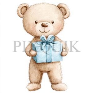 Teddy Bear Watercolor Clipart | Blue Gift, Boho Art (10 JPG) - Etsy