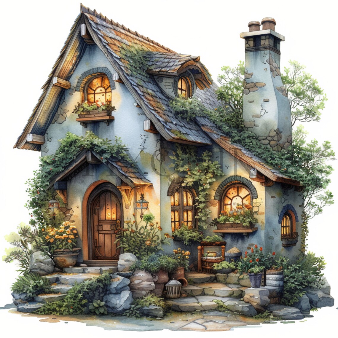 Fairy House Clipart 10 High Quality Jpgs Watercolor Fairy House Fantasy ...