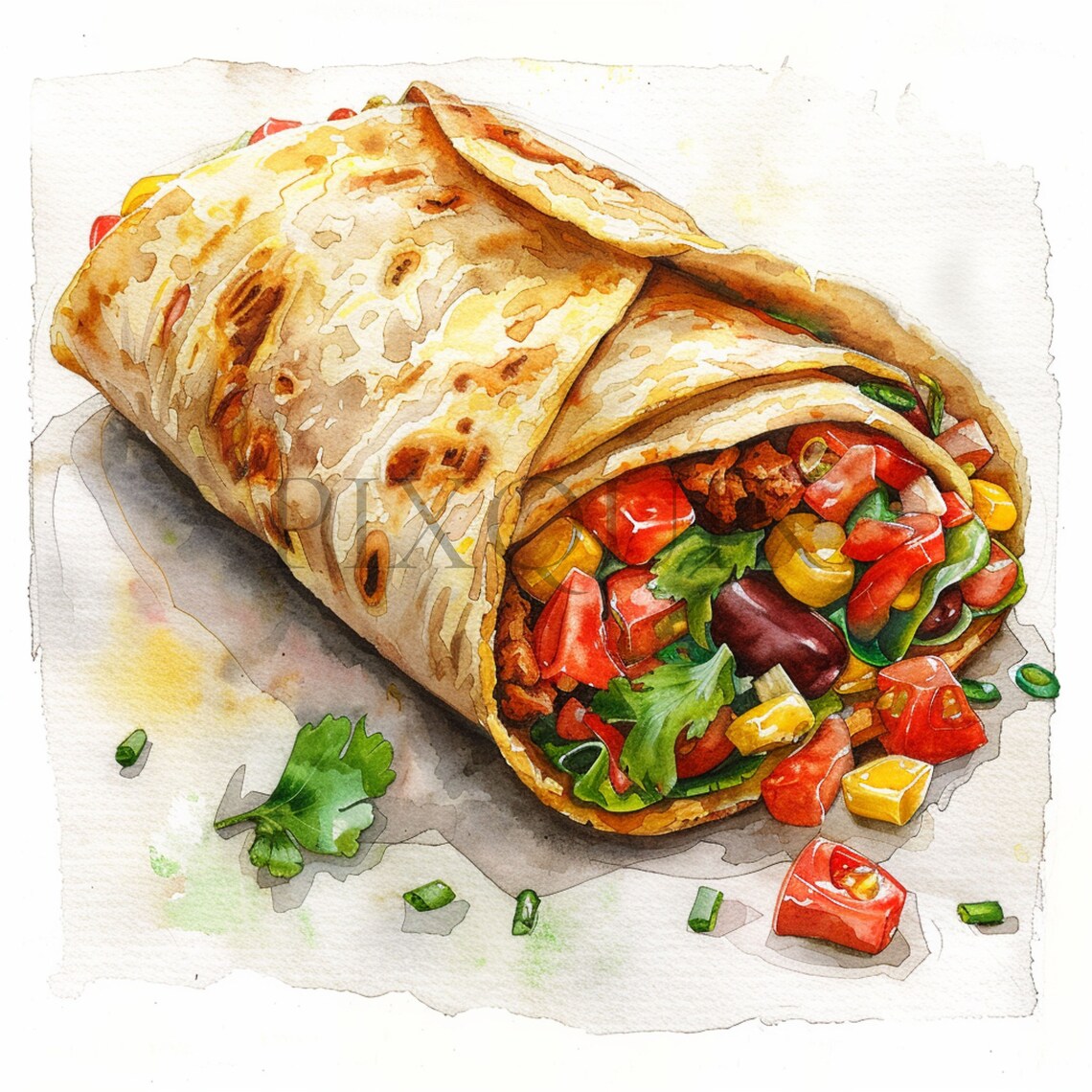 Watercolor Burrito Clipart 10 High Quality Jpgs Breakfast Burrito ...