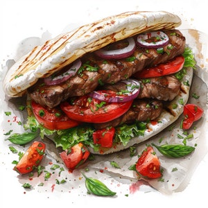 Watercolor Gyros Clipart | Food Culture Illustration (instant Download ...
