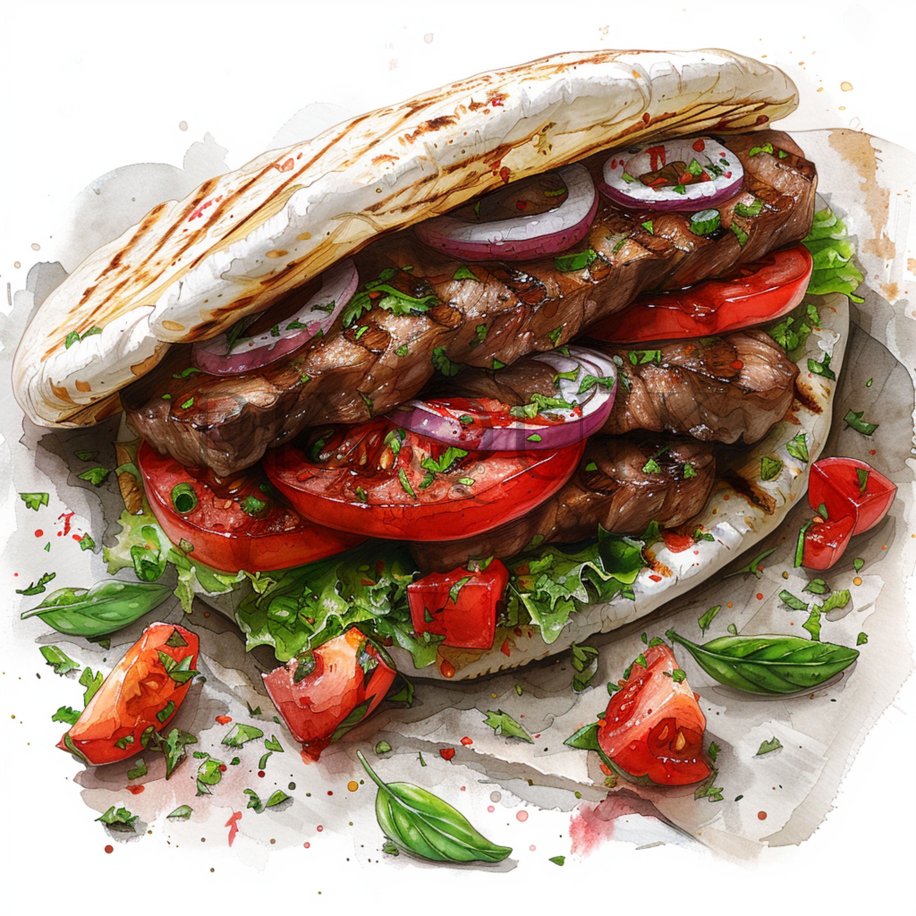 Watercolor Gyros Clipart 10 High-quality Jpgs Food Culture Gyros ...