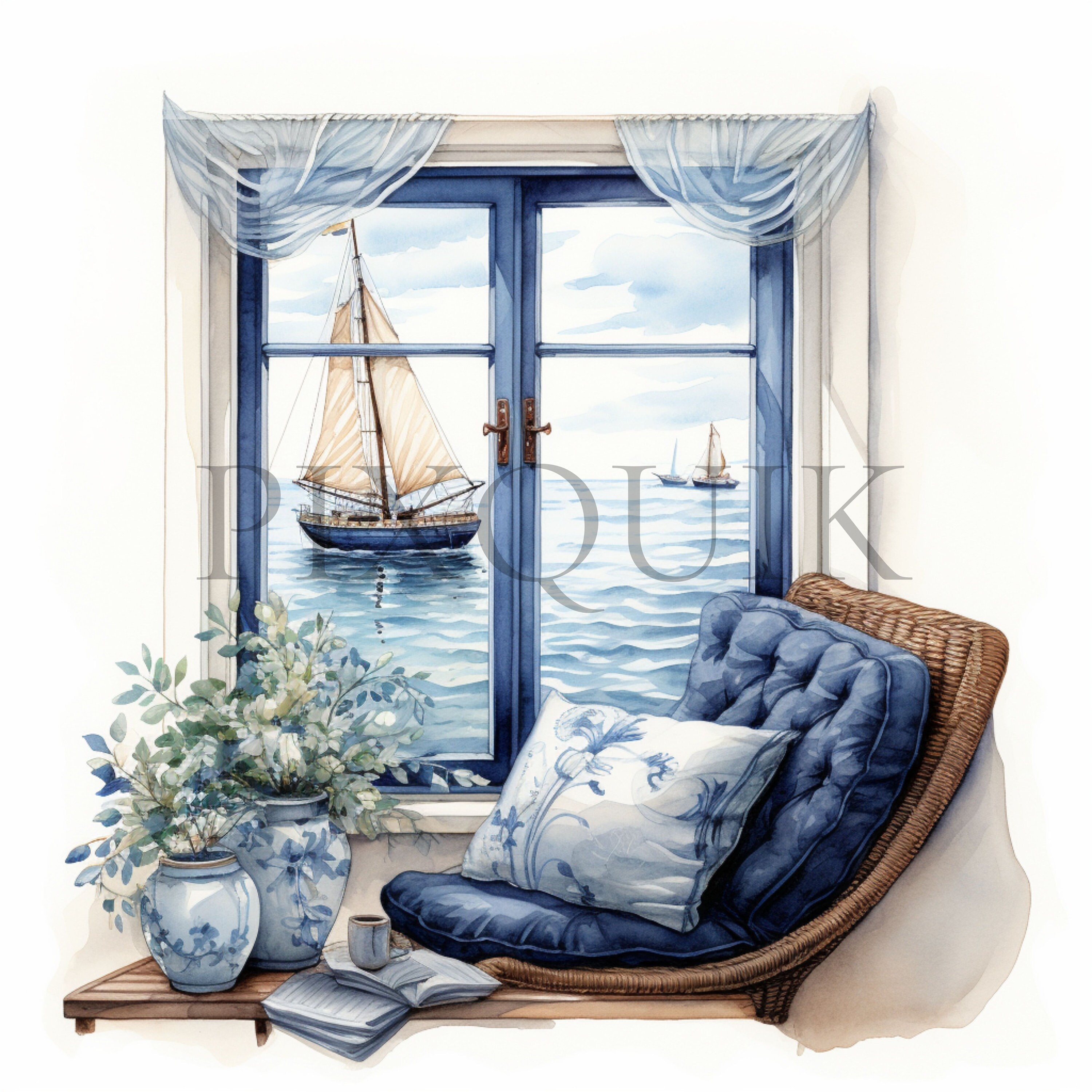 Watercolor Nautical Window Clipart | Maritime Jpgs (digital Download ...