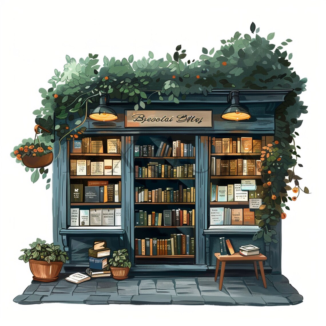 Watercolor Cute Bookstore Clipart 10 High Quality Jpgs Book Lover ...