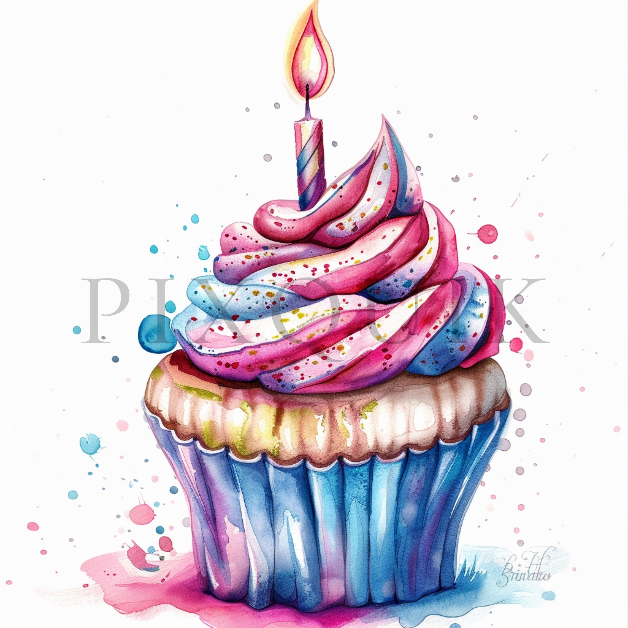 Watercolor Birthday Cupcake Clipart | Colorful Jpgs (digital Download ...