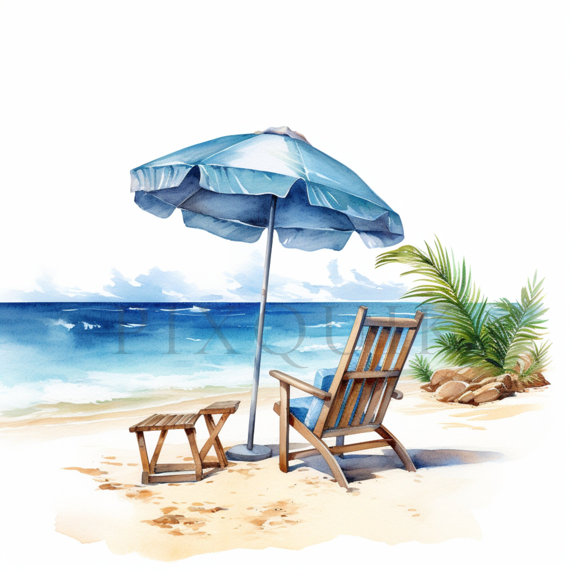 Beach Watercolor Clipart 10 High Quality Jpgs Digital Download Beach ...