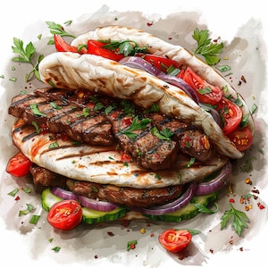 Watercolor Gyros Clipart | 10 High-quality Jpgs | Food Culture | Gyros ...