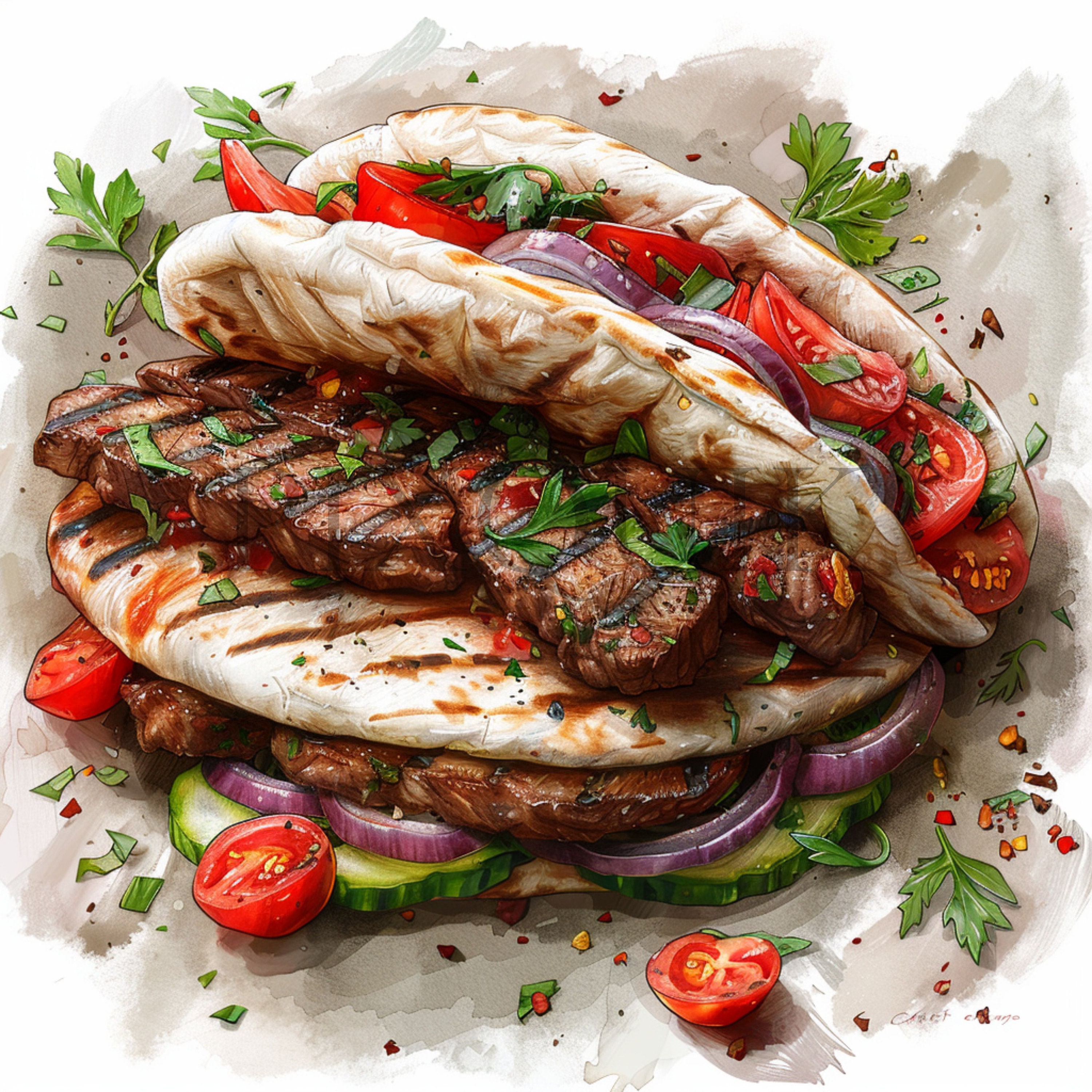 Watercolor Gyros Clipart 10 High-quality Jpgs Food Culture Gyros ...