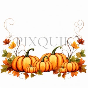 Pumpkin Frame Watercolor Illustration | 10 High Quality JPG | Pumpkin ...