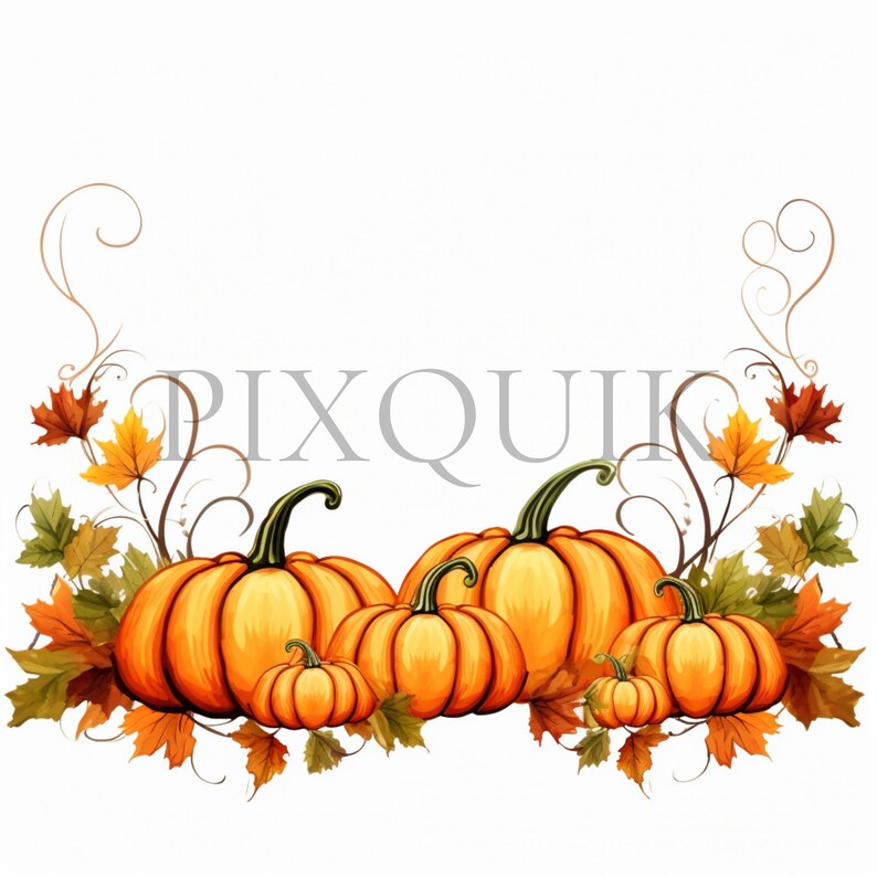 Watercolor Pumpkin Frame Clipart | Autumn Leaves JPG (digital Download ...