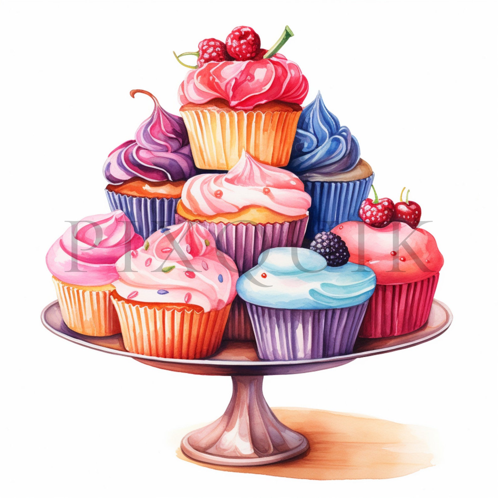 Watercolor Cupcake Stand Clipart | Bakery Art (digital Download) - Etsy
