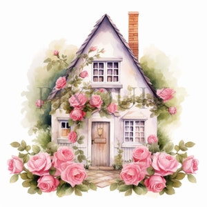 Cute Rose Cottage Clipart | 10 High Quality Jpgs | Charming Cottage ...