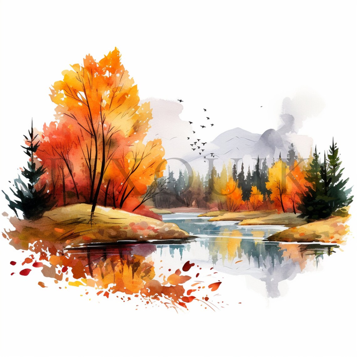 Fall Landscape Clipart | Watercolor Autumn Scenery Jpgs (digital ...