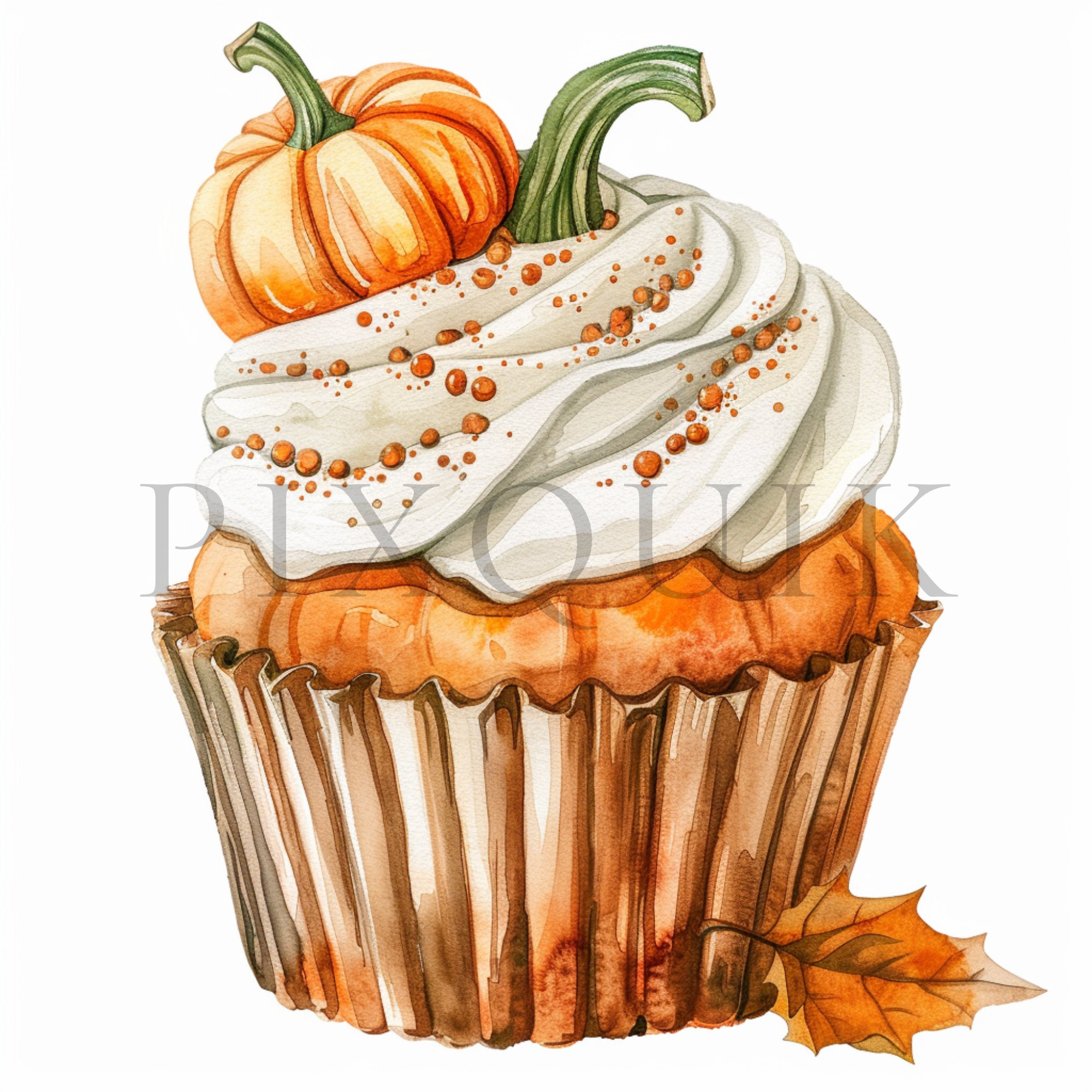 Pumpkin Cupcake Clipart | Autumn Watercolor (digital Download) - Etsy