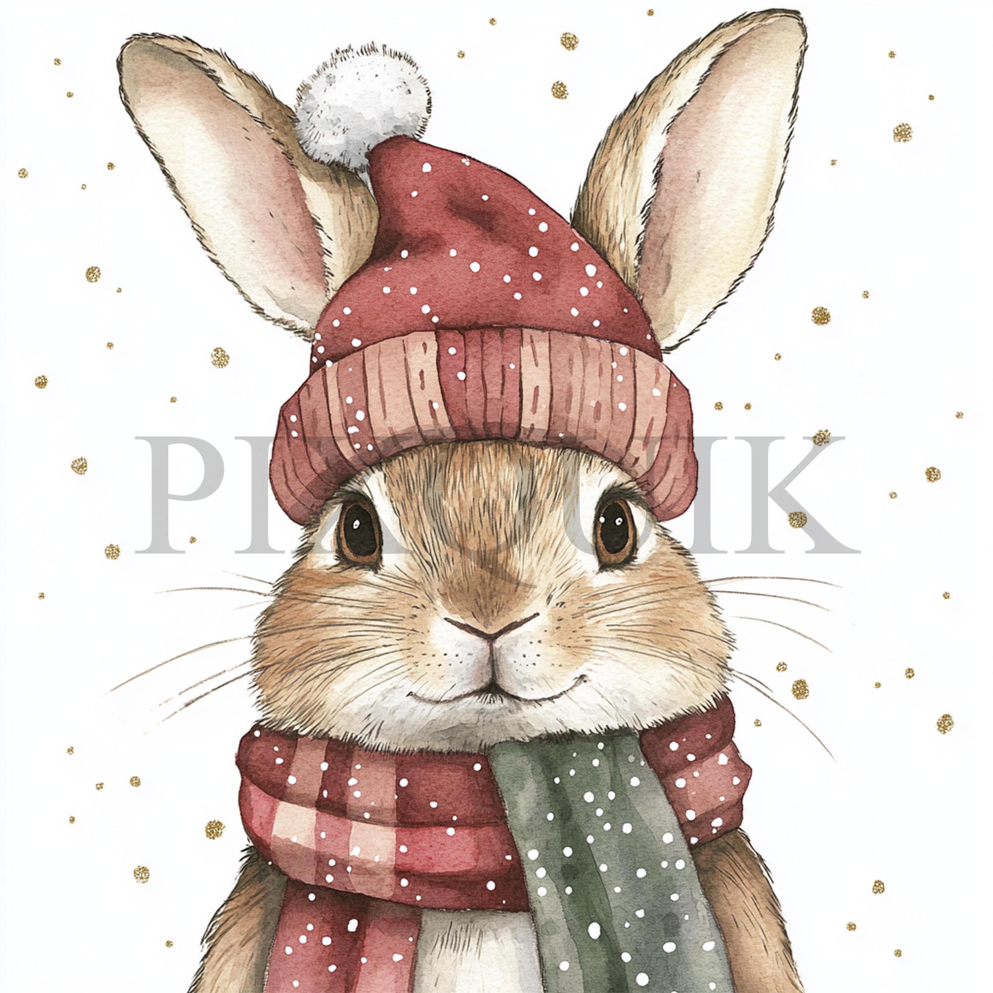 Watercolor Rabbit Christmas Clipart: Holiday Animal Art (10 JPG Files ...