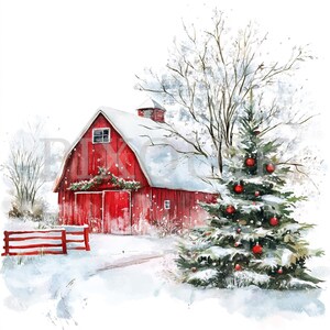 Watercolor Christmas Barn Clipart | Farmhouse Holiday Art (digital ...