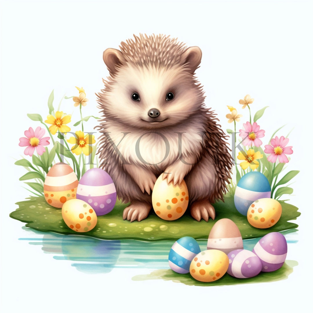 Easter Hedgehog Clipart | Holiday Animal JPG Illustrations (commercial ...
