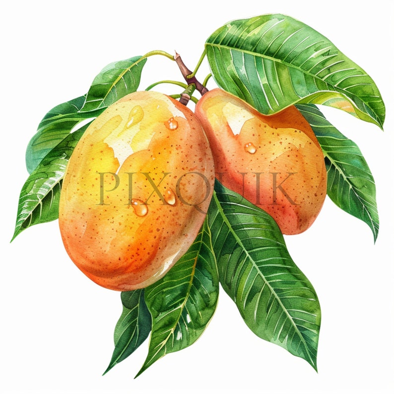 Watercolor Mango Clipart 10 High Quality JPG Citrus Fruits Commercial ...