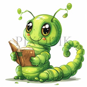 Watercolor Bookworm Clipart | Cute Worm JPG Set (digital) - Etsy