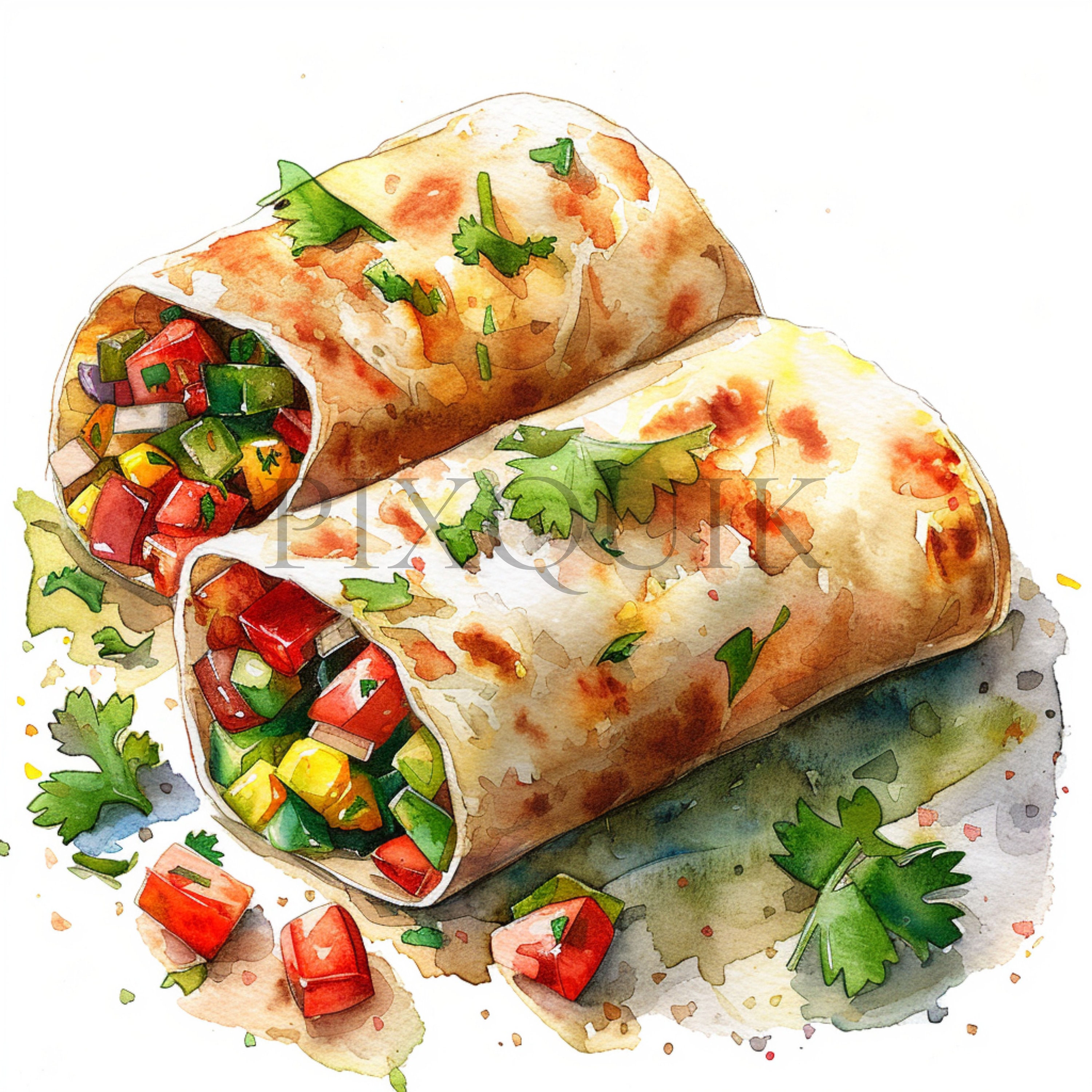 Watercolor Burrito Clipart | 10 High Quality Jpgs | Breakfast Burrito ...