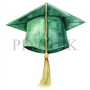 Watercolor Green Graduation Cap Clipart: JPG & PNG Files (digital ...